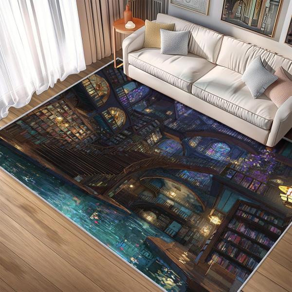 商品名:  Library Bookshelf Rugs for Living Room, 3x4 Vintage Fantasy Area Rug, Library Bookshelf Decor for Home Bedroom, No...