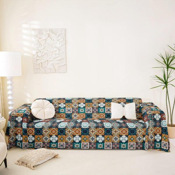 商品名:  jejeloiu Moroccan Cushion Couch Covers Pet Friendly Boho Mandala Sofa Covers Washable Vintage Blossom Flowers Patt...