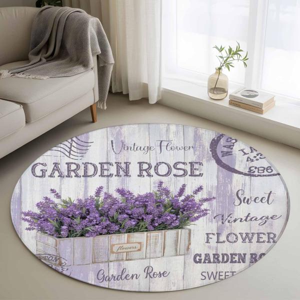 商品名:  Round Area Rugs Collection 3 Ft, Purple Vintage Lavenders Non-Slip Residential Carpet, Farmhouse Wooden Retro Art ...
