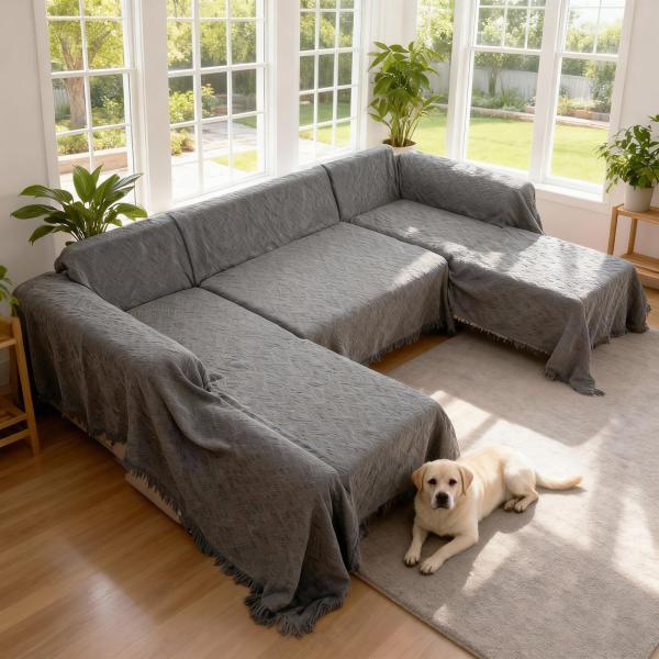 商品名: VANITURE U字型ソファカバー セクショナルカウチカバー(ダークグレー) VANITURE Sectional Couch Covers U Shape, 3 Pieces Sofa Cover for Sectional ...