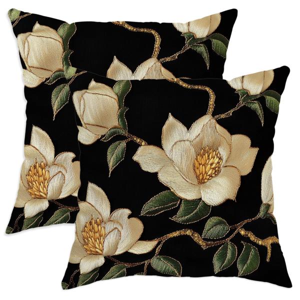 商品名:  Spring Magnolias Flower Throw Pillow Covers 14x14 Set of 2, Soft Embroidery Style Floral Pillow Cases Kit with Zip...
