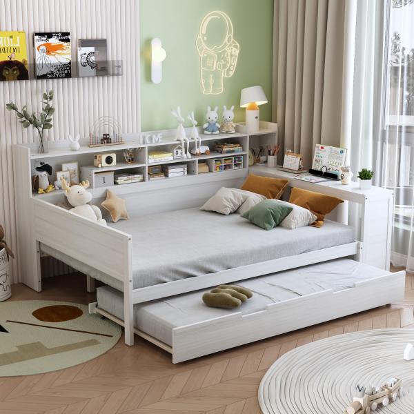 商品名:  Harper &amp; Bright Designs Full Size Wooden Daybed with Storage Shelves, Multi-Functional Corner Bed Frame with T...