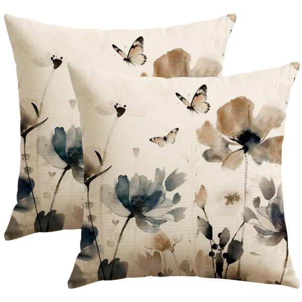 商品名: Artscope 春夏水彩花柄スローピローカバー 16x16インチ 2枚セット ポピーフラワー シノワズリー デコレーション ピローケース ソファ ベッドルーム ホームデコレーション Artscope Spring Summer ...