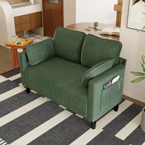 商品名:  48" Loveseat Couch for Bedroom, Soft Corduroy Love Seat Recliner Sofas Couch Futon W/Cushions, Modern Deep Seat Se...