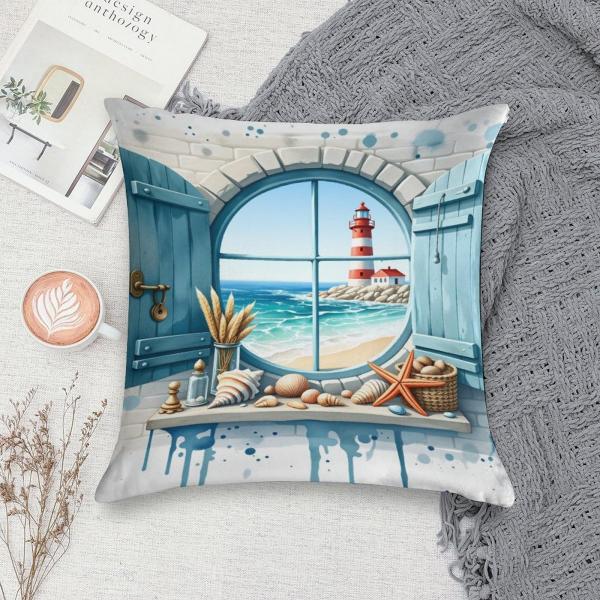 商品名:  TAEIZLO Sea View and Lighthouse Throw Pillow Covers 18"x18",Decorative Pillow Covers with Zipper Aesthetic Throw P...
