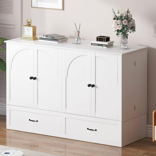商品名:  BALUS Queen Size Murphy Bed Cabinet with Mattress Included, Convertible Cabinet Bed with Storage Drawer &amp; Buil...