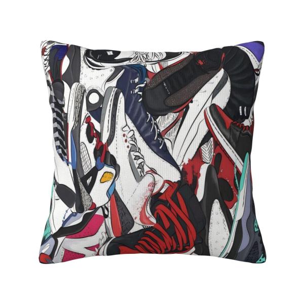 商品名: 18x18インチ 両面スニーカーピローカバー、バスケットボールシューズパターン、隠しジッパー付き装飾スローピローケース、ソファベッド、ソファベッドの装飾、パティオ、車用の心地よいソフトクッションカバー 18x18 inches D...
