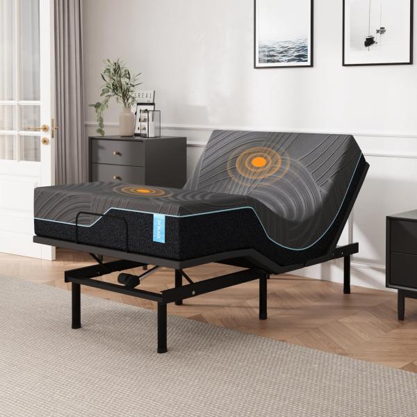 商品名: Dyonery ツインXL 調節可能なベッドベースフレーム ワイヤレスリモコン付き + 14インチブルー銅メモリーフォームマットレスベッド ボックス入り 頭と足の傾斜とマッサージ 無重力 グラスファイバーフリー 80インチ x 3...