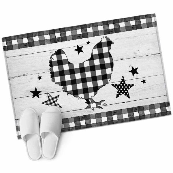 商品名:  Chicken Hen Area Rugs Collection 2'x3', Rooster Animals Farmhouse Plaid Country White Wooden Non Slip Indoor Recta...