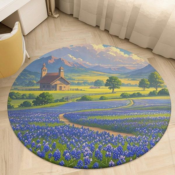 商品名:  Texas Bluebonnets Scenery Bath Rug Absorbent Non-Slip Bathroom Rug Round Coral Velvet Bath Washable Door Mat Stain...