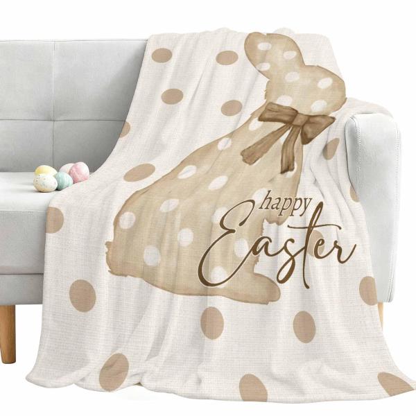 商品名:  Easter Bunny Fleece Throw Blanket Happy Easter Polka Dot Bow Linen Soft Fuzzy Blanket Microfiber Cozy Warm Blanket...