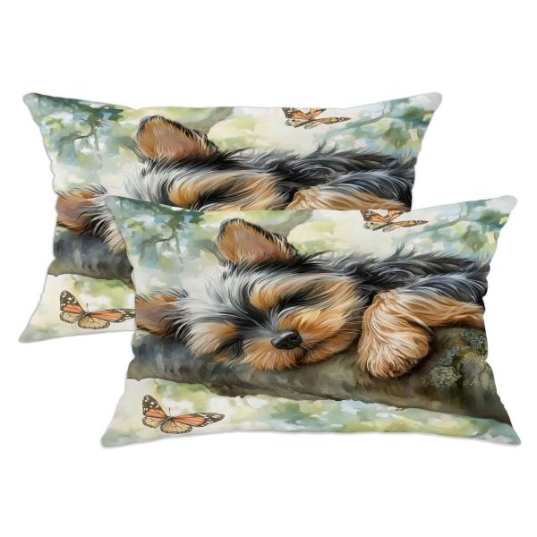 商品名:  Spring Yorkies Dog Throw Pillow Covers 12x20 Set of 2, Soft Comfy Cute Funny Tree Pillow Cases Kit, Pet Velvet Hom...