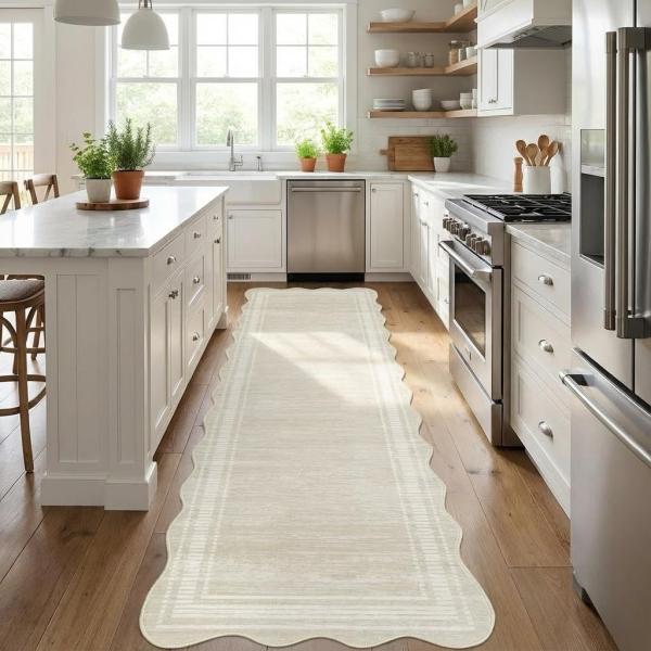 商品名:  MilleLoom 2x6 Hallway Runner Rug Modern Scalloped Area Rug Washable Kitchen Runner Rug Stain Resistant Entry Rugs ...