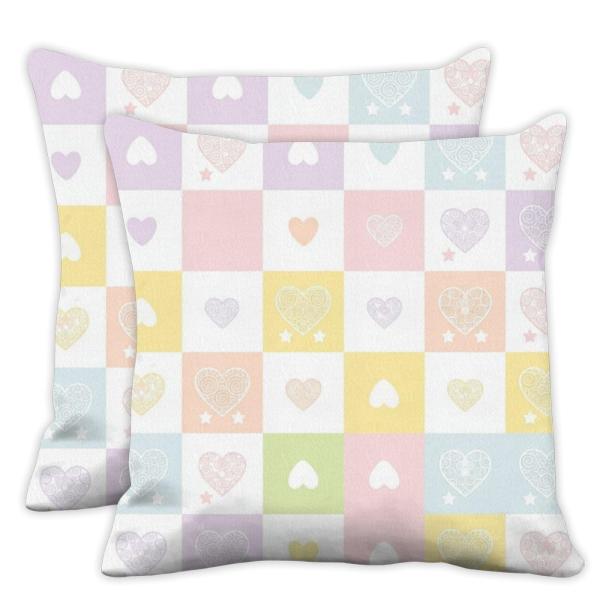 商品名:  Set of 2 Swirl Heart Pastel Checkered Soft Throw Pillow Covers 20X20 Pillowcase Sofa Cushion Covers with Zipper Ne...