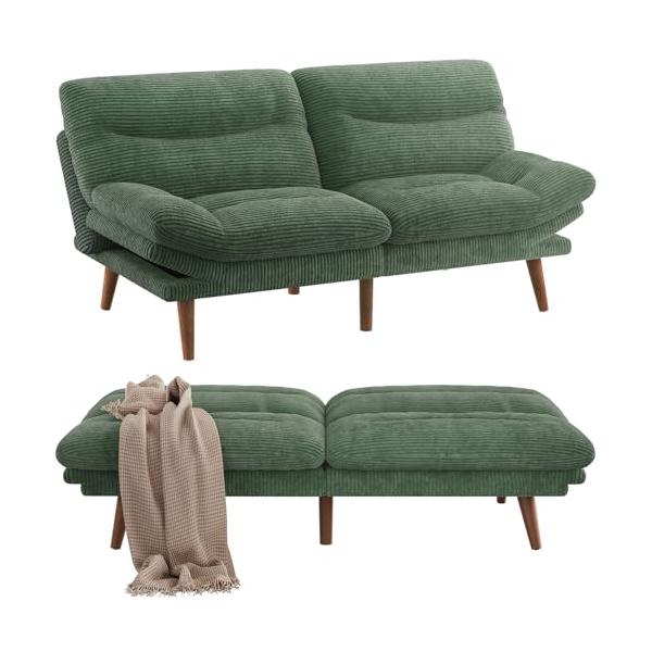 商品名: Pipishell 布団ソファベッド モダン 73インチ 布団ソファ ベッド&amp;ラウンジャーに変換 コンパクトサイズ 快適なクッション 耐久性のある構造 小さなスペースにフィット コーデュロイ (シーウィードグリーン、73イ...