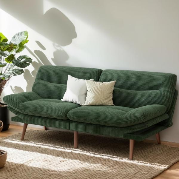 商品名:  PERLECARE Convertible Futon Sofa Bed, 73" Corduroy Futon Couch with Adjustable Backrest and Armrests, 3-in-1Reclin...