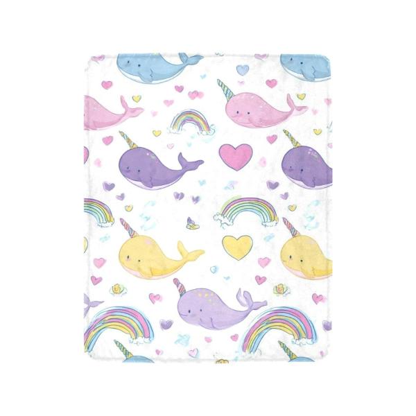 商品名:  Narwhal Pattern with Rainbows Throw Blanket for Couch 40" x 50", Soft Fuzzy Plush Fleece Throw Blankets for Sofa B...