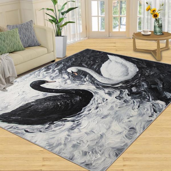 商品名:  BAFABUI Black and White Rug 4x5 Area Rug, Swan Washable Rugs, Mysterious Rugs for Living Room Bedroom Decor, Indoo...
