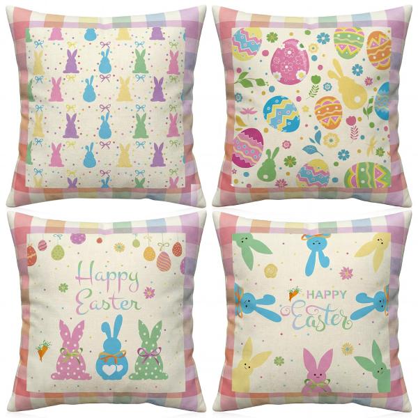 商品名:  Lumina Garden 4 Pcs Easter Pillow Covers 18x18 Inch Buffalo Plaid Throw Pillow Covers Spring Linen Pillowcase with...
