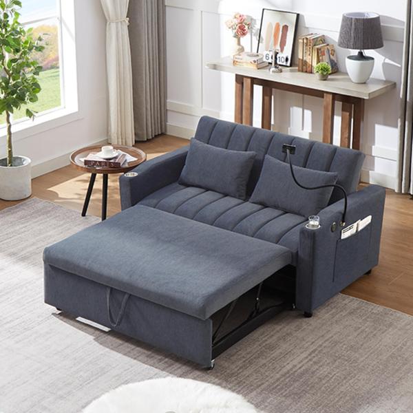 商品名:  Bellemave 55.9" Convertible Sofa Bed Loveseat, 3-Position Recliner to Sleeper with USB Ports, Cup Holders, 360°Swi...