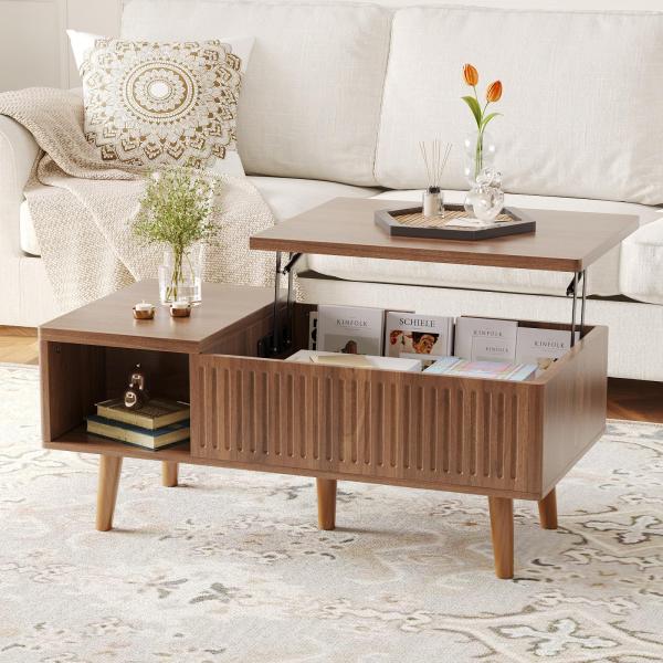 商品名:  Lift Top Coffee Table with Open &amp; Hidden Storage Compartment, 39.4" Mid - Century Modern Fluted Coffee Tables ...