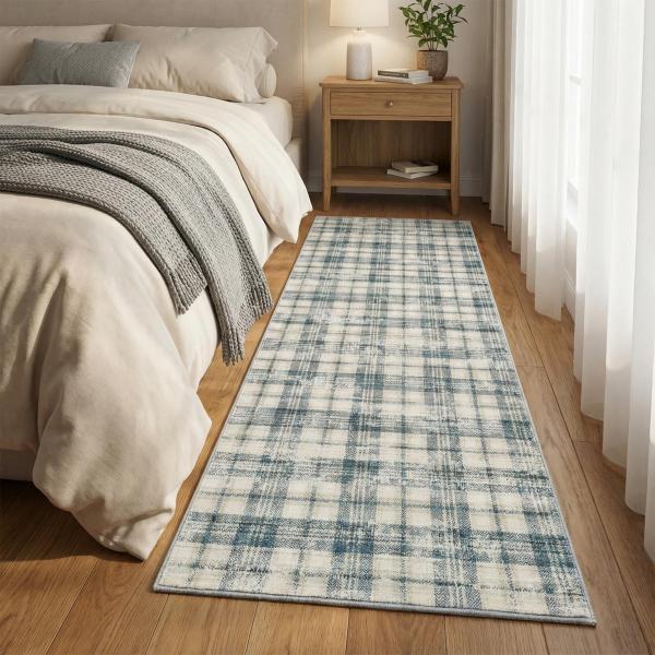 商品名:  MilleLoom Washable Runner Rug 2x6 Hallway Runner Rug Modern Plaid Non Slip Soft Rugs Checkered Kitchen Rugs Vintag...