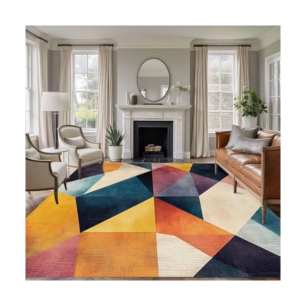 商品名:  Area Rug 5'x7', Orange Geometric Non-Slip Runner Rug Carpet for Bedside, Blue Abstract Vintage Color Block Washabl...