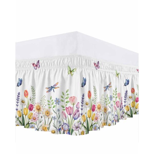 商品名:  Xyliovatrix Wildflowers Bed Skirt Queen Size 16 Inch Drop, Wrap Around Bed Skirts, Spring Country Tulip Butterfly ...