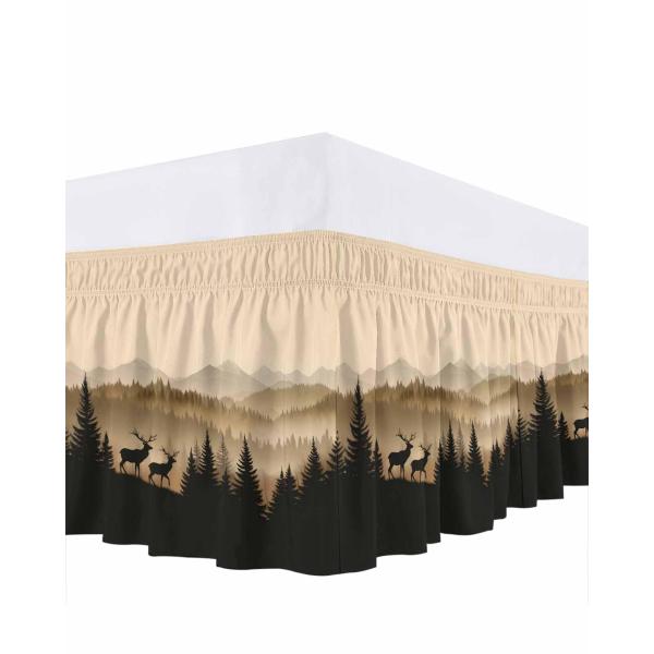 商品名:  Xyliovatrix Black Forest Bed Skirt Queen Size 16 Inch Drop, Wrap Around Bed Skirts, Deer Silhouettes Foggy Grey Pi...