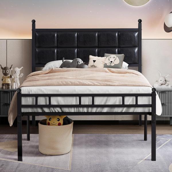 商品名:  VECELO Twin Bed Frame, Faux PU Leather Platform Beds with Upholstered Headboard and Footboard, Strong Metal Slats ...