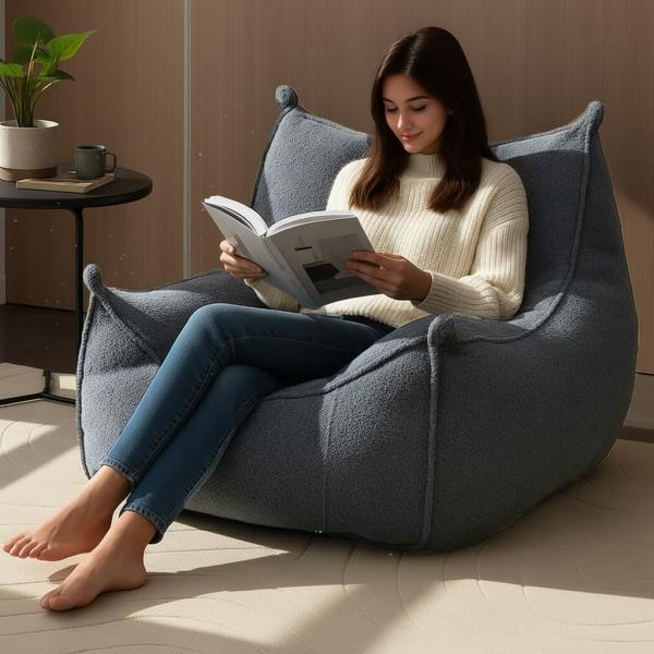 商品名: 大人用ビーンバッグチェア、居心地の良い快適な読書用ヌークチェア、ラウンドカウチ、大きなふわふわクラウドチェア、ウルトラソフトプラッシュフロアシングルソファ、グレー Bean Bag Chair for Adults,Cozy Co...