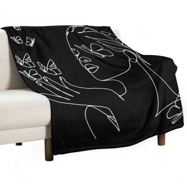 商品名:  XFIFWKF Abstract Woman Face Print Blanket,Dreamy Modern Art Lines Hand Drawn Butterfly Pattern Throw Blanket,for G...