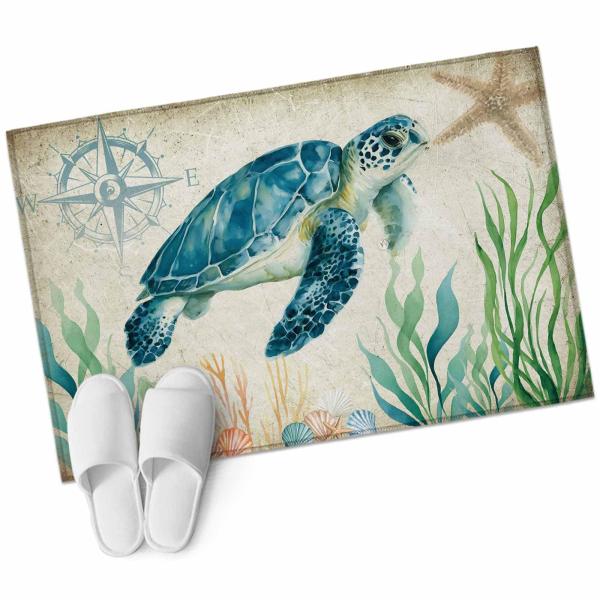 商品名:  Sea Turtle Coastal Area Rugs Collection 2'x3', Vintage Nautical Ocean Starfish Compass Non Slip Indoor Rectangle T...