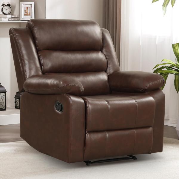 商品名: IOMOR 手動リクライニングチェア 大人用 詰め込みフェイクレザーリクライニング シングルソファ 背もたれとひじ掛け付き リビングルーム 寝室用 (ダークブラウン) IOMOR Manual Recliner Chair for...