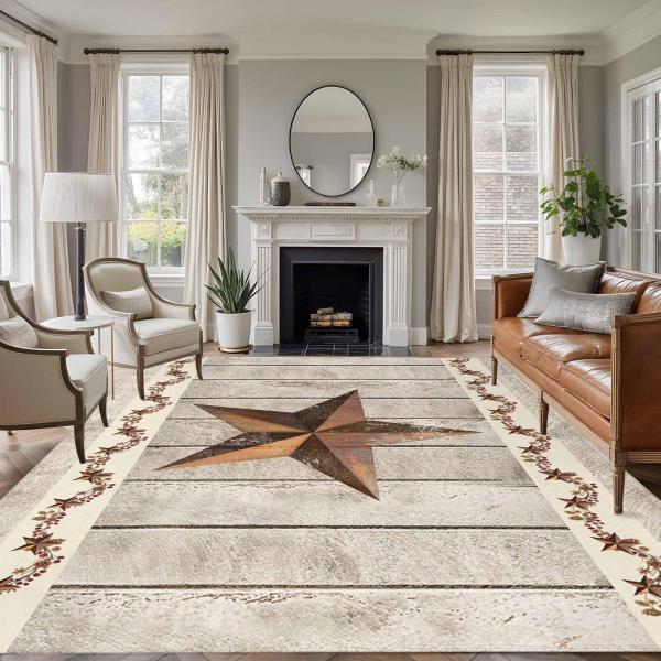 商品名:  Large Area Rug 5'x8',Western Texas Star Retro Non-Slip Runner Carpet for Living Room/Bedroom,Country Farmhouse Gra...