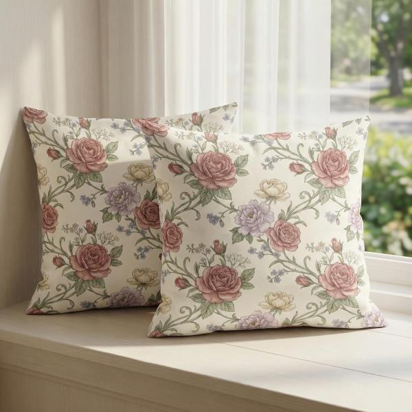 商品名:  nichcepts Spring Pillow Covers 18x18 Inch Set of 2, Floral Decorative Throw Pillow Covers, Vintage Roses Peonies a...