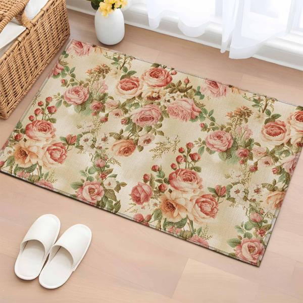 商品名:  Rose Fall Entryway Rug 2'x3' Non Slip Front Door Mats, Thanksgiving Vintage Pastoral Botanical Flowers Entrance Ru...