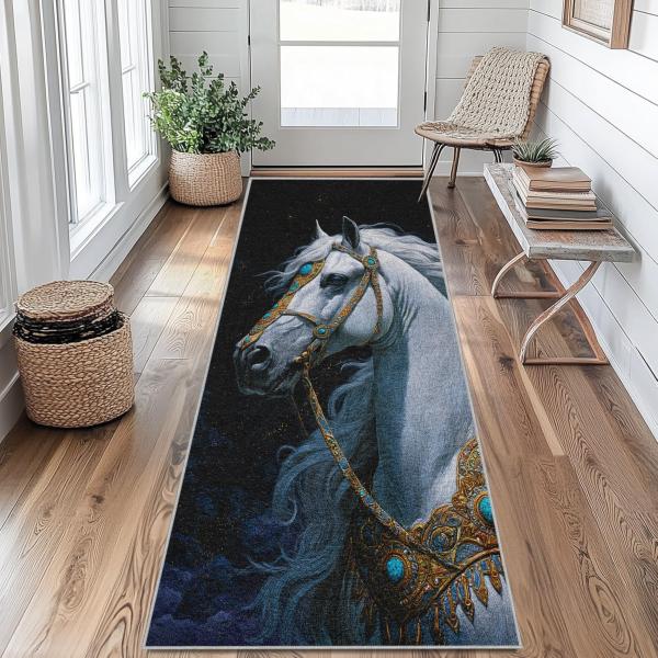 商品名:  Horse Runner Rug 3x10 Washable, White Horse Hallway Runner Rug Non-Slip, Starry Sky Pattern Soft Low Pile Decor Ca...
