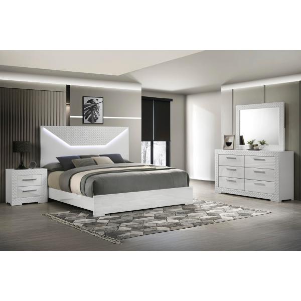 商品名:  BLUECC Modern Style 4 Pcs Queen Bedroom Set with LED Headboard Wood Bed Dresser Mirror Nightstand Whiteブランド: BLUEC...