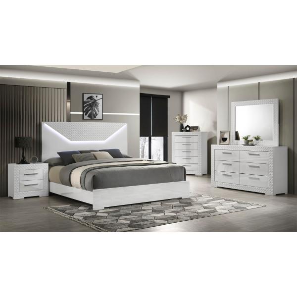 商品名:  BLUECC Modern Style 5 Pc Queen Bedroom Set with LED Headboard Wood Bed Drawer Dresser Mirror Whiteブランド: BLUECC商品サイ...