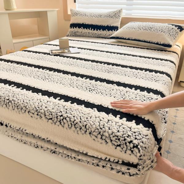 商品名:  Fitted Sheet Mattress Cover Velvet Bedding Bedspread with Elastic Corners, Comfortable Fluffy Flannel Bed Sheets (...