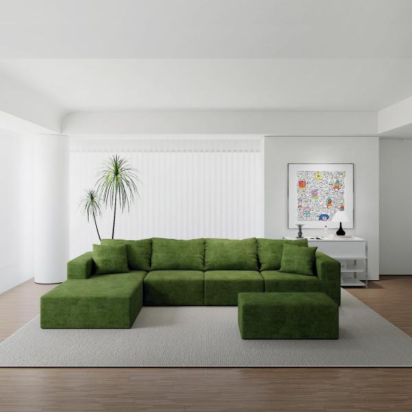商品名:  4-Seater Modular Cloud Couch: Ultra-Soft Foam Sectional with 2 Ottomans &amp; Oversized Chaise (Green)ブランド: Generi...