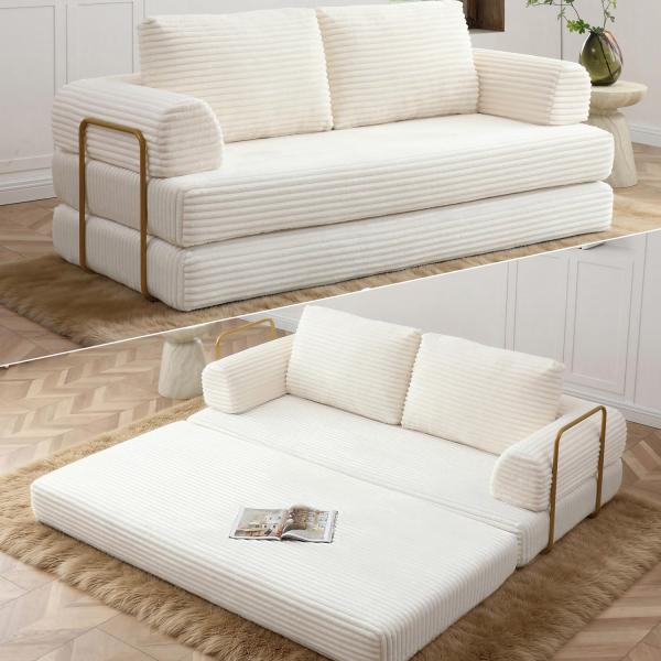 商品名:  ivoros 80” Convertible Sleeper Sofa Bed, High Back Plush Corduroy Boneless Futon Loveseat with Pull Out Bed, Fixed...