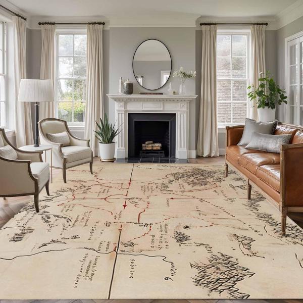 商品名:  Rectangle Rug 6x9Ft, Middle Earth Map on Vintage Soft Non-Slip Washable Felt Carpet Pad, Abstract Mountain Area Ru...