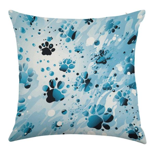 商品名:  QSKDLAC 18x18 Inch Throw Pillow Covers with Dog Paw Blue Pattern, Imitation Linen Decorative Pillow Cases with Hid...