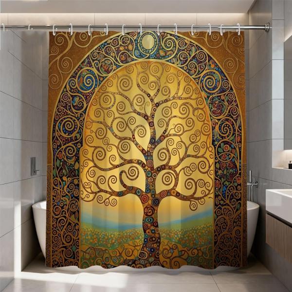 商品名:  UIYIUI Gustav Klimt Style Tree of Life Shower Curtain 58X72in/148x183cm/WxH Bohemian Botanical Abstract Art Bathro...