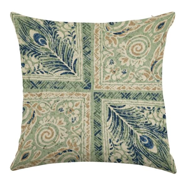 商品名:  QSKDLAC 20x20 Inch Throw Pillow Covers with Peacock Tile Floral Art Pattern, Imitation Linen Decorative Pillow Cas...