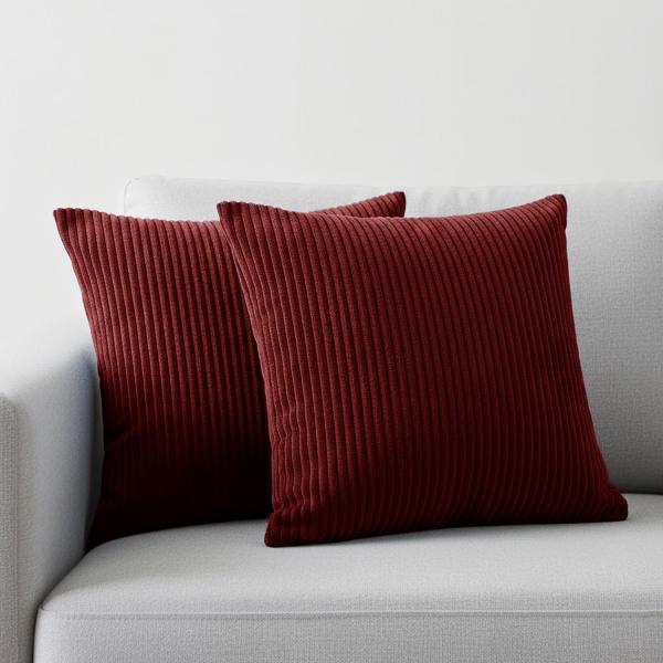 商品名:  Pack of 2 Soft Corduroy Throw Pillow Covers Striped Decorative Cushion Cases with Hidden Zipper, Texture Square/Lu...