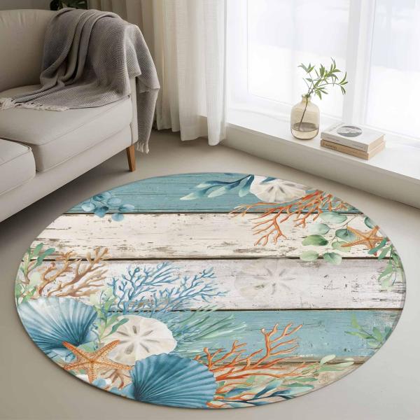 商品名:  Round Area Rug 3ft Coral Seagrass Floor Carpets Indoor Floor Area Mat Stain-Proof Mat Circle Rugs for Living Room ...