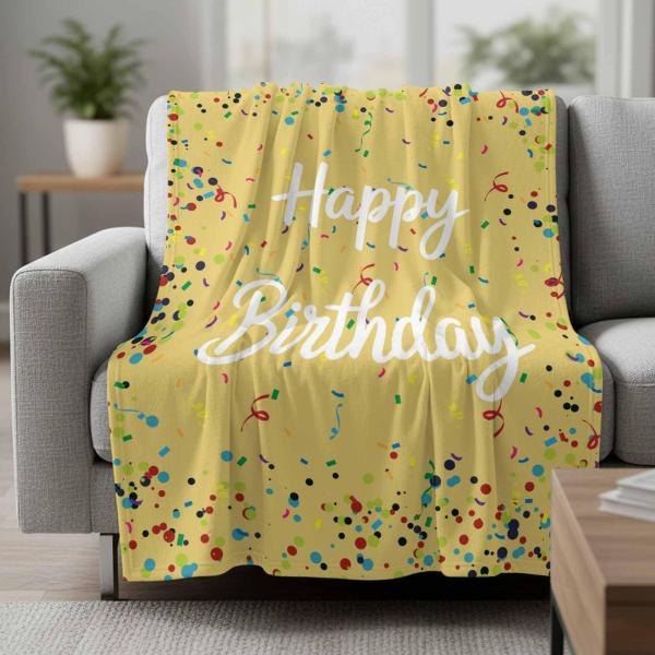商品名:  Happy Birthday Fleece Blanket, Color Ribbon Polka Dot Yellow Background Super Soft Fleece Throw Blanket Cozy Warm ...